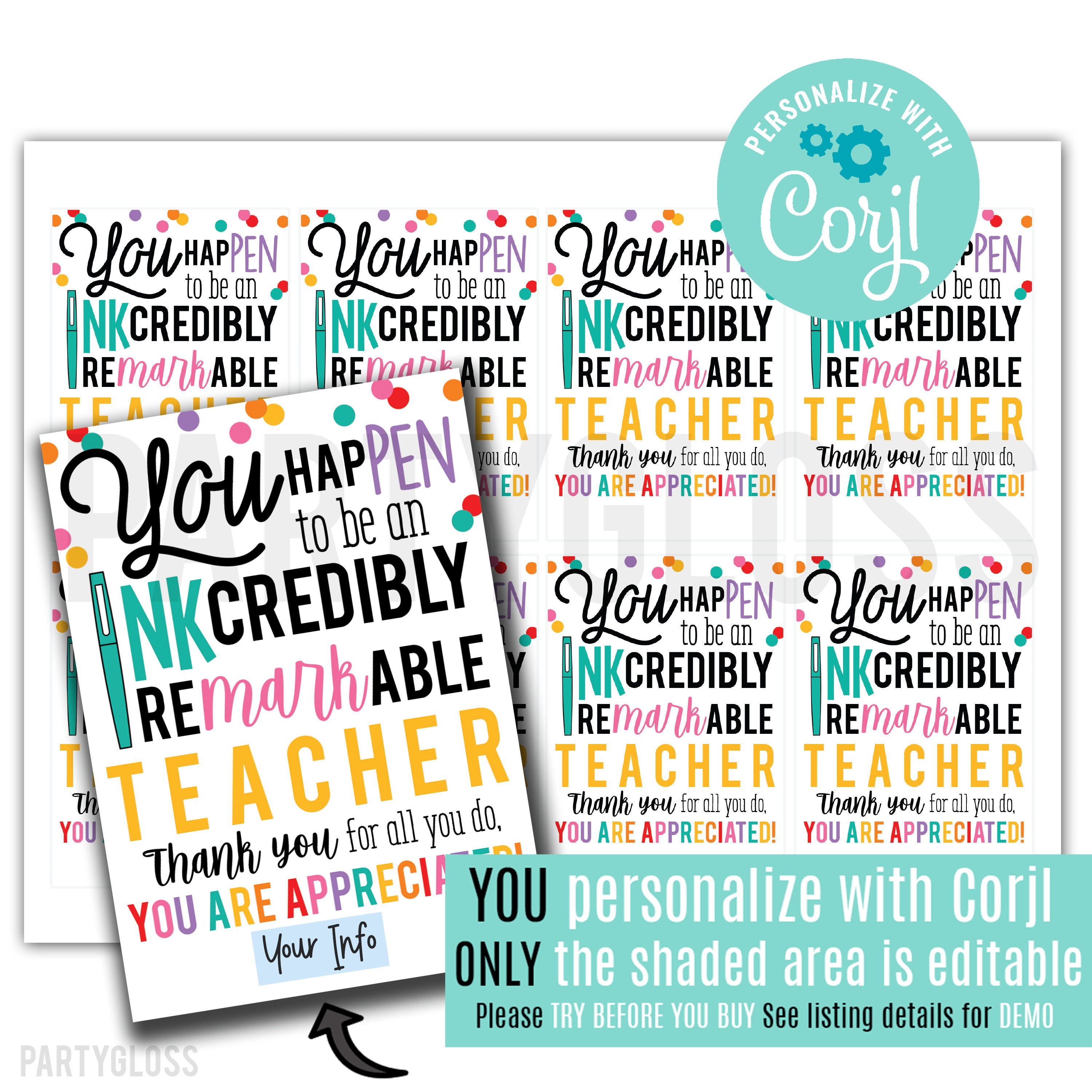 Editable Teacher Appreciation Printable Gift Tags, Inkcredibly ...