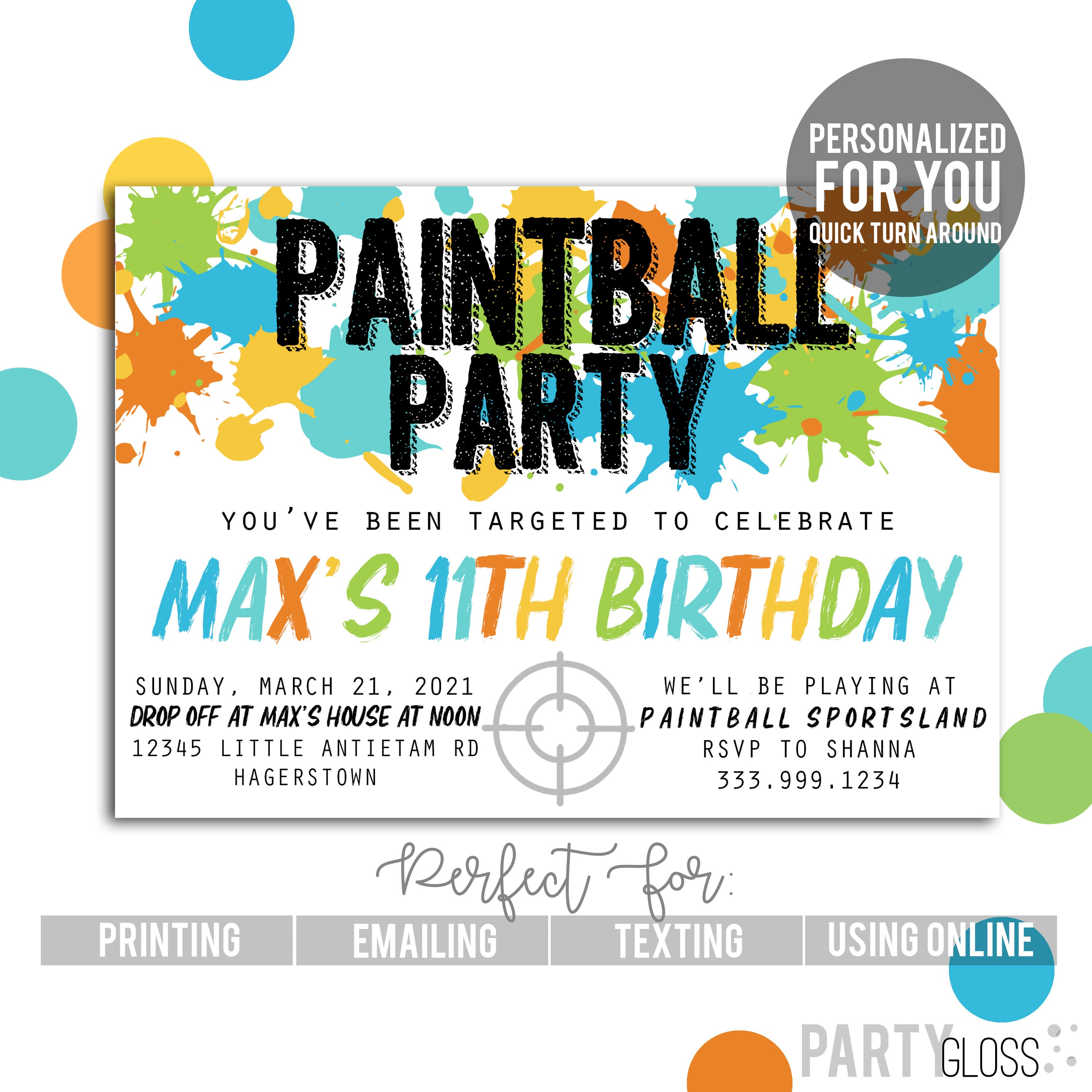 Paintball Party Birthday Invitation Paintball Invitation - Etsy