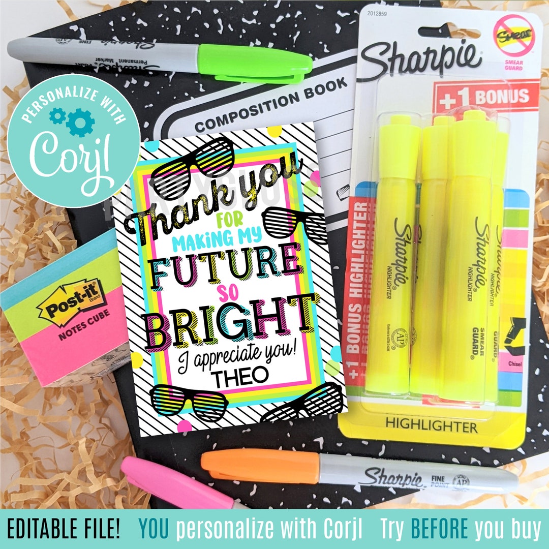 Editable Teacher Appreciation Printable Gift Tags, Markers Highlighters ...