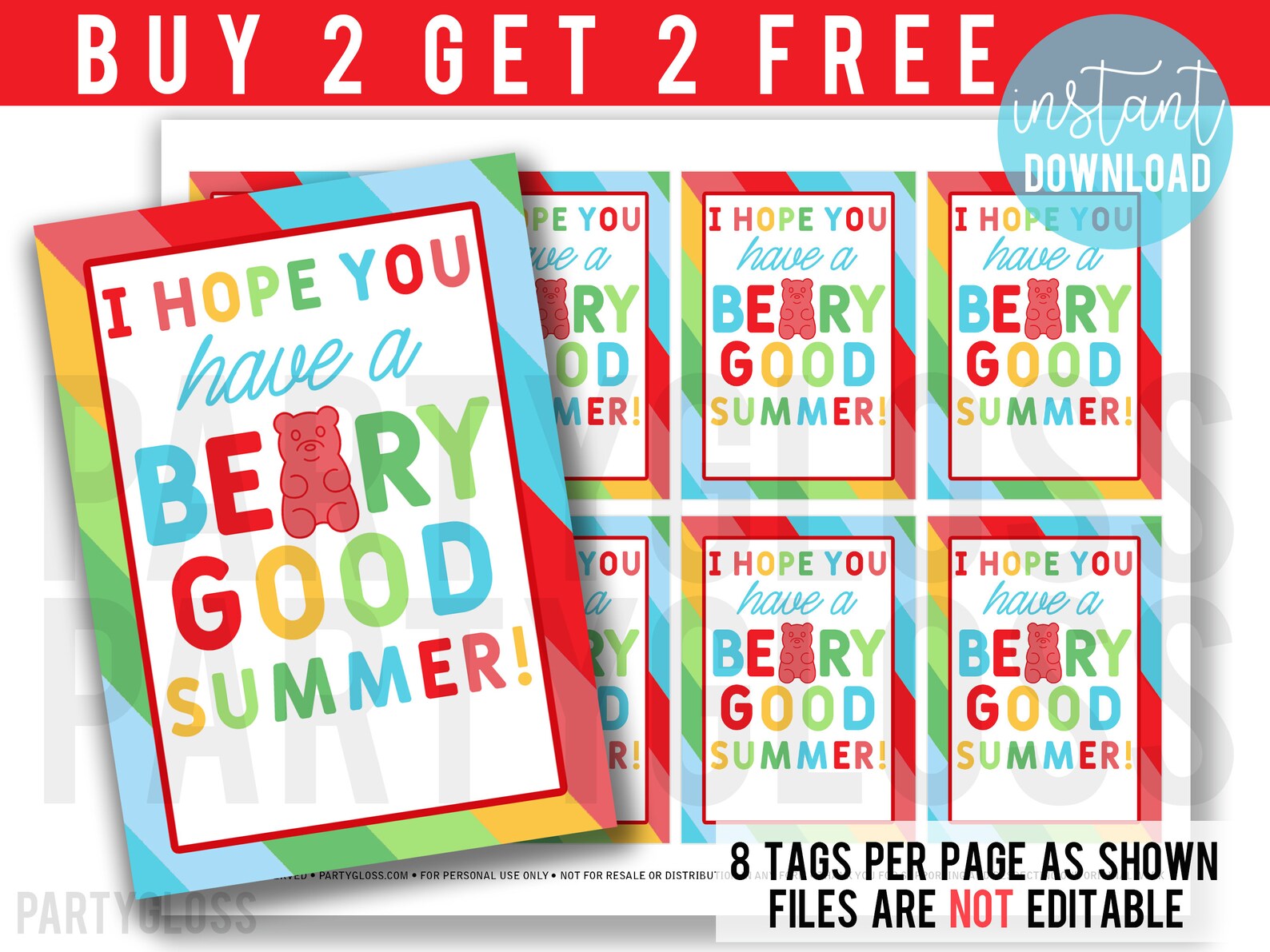 Beary Good Summer Printable Tags, End of the Year, School's Out, Gummy ...