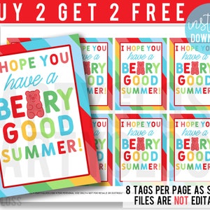 Beary Good Summer Printable Tags, End of the Year, School's Out, Gummy ...