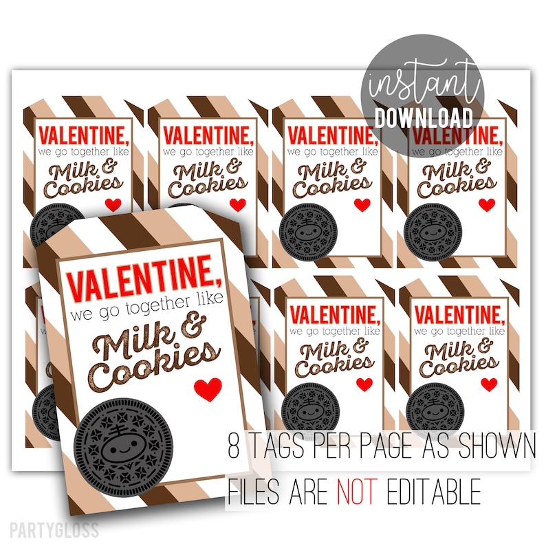 Valentine's Day Printable Tags Milk and Cookies Valentine - Etsy