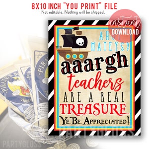 Teacher Appreciation Printable Sign, Pirate Theme Printable, Thank You ...