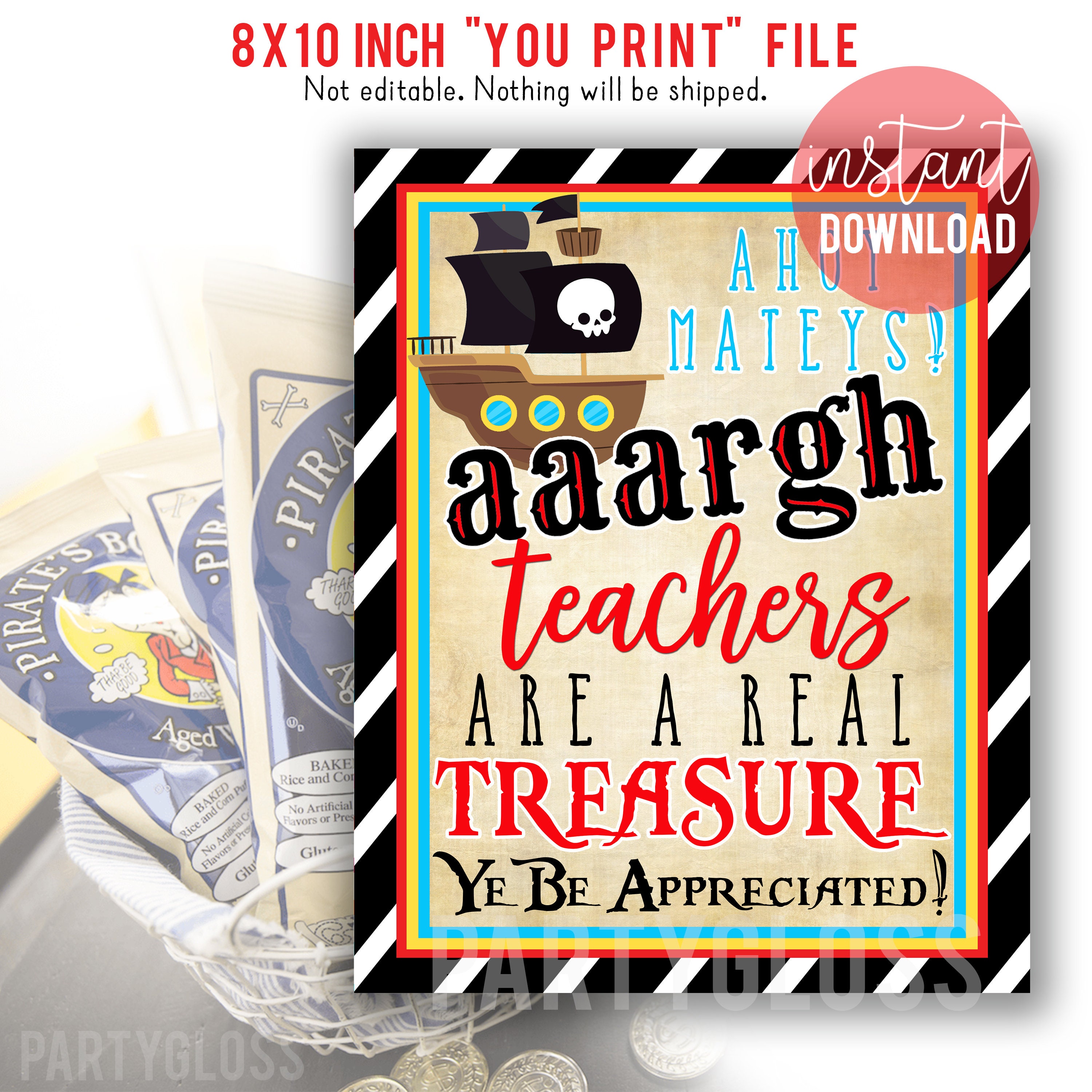 Teacher and Staff Appreciation Printable Sign, Pirate Theme Thank You ...