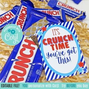 Editable Crunch Time Good Luck Printable Gift Tags, Appreciation Candy ...