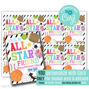 Editable Sports Valentine's Day Printable Tags All Star Friend Sports ...