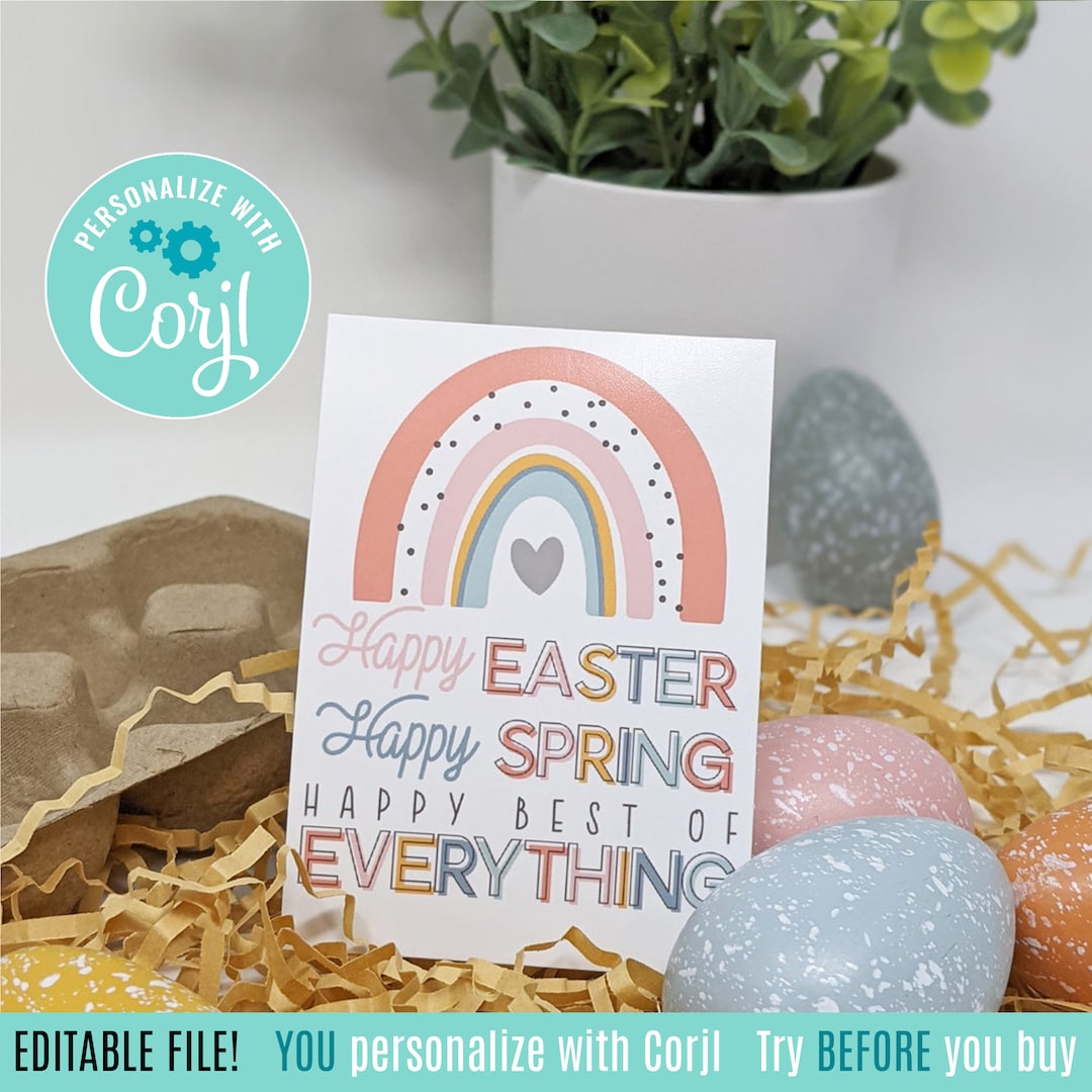 Editable Happy Easter Printable Tags, Happy Spring Boho Rainbow Team ...