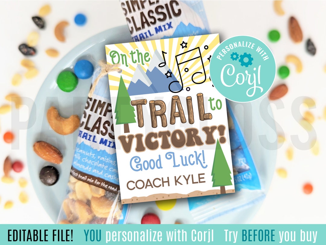Editable Music Trail Mix Printable Gift Tags, on the Trail to Victory ...