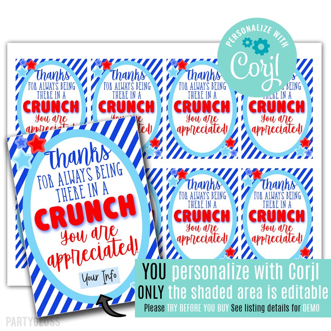 Editable Crunch Appreciation Printable Tag | Staff Team | in a Crunch ...