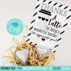 Editable Teacher Appreciation Printable Tag | Thanks A Latte Tag ...