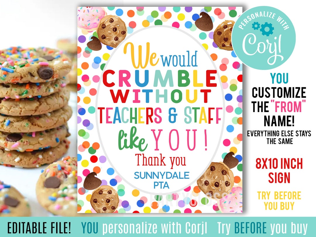 Editable Teachers and Staff Appreciation Printable Sign Cookie Tag Gift ...