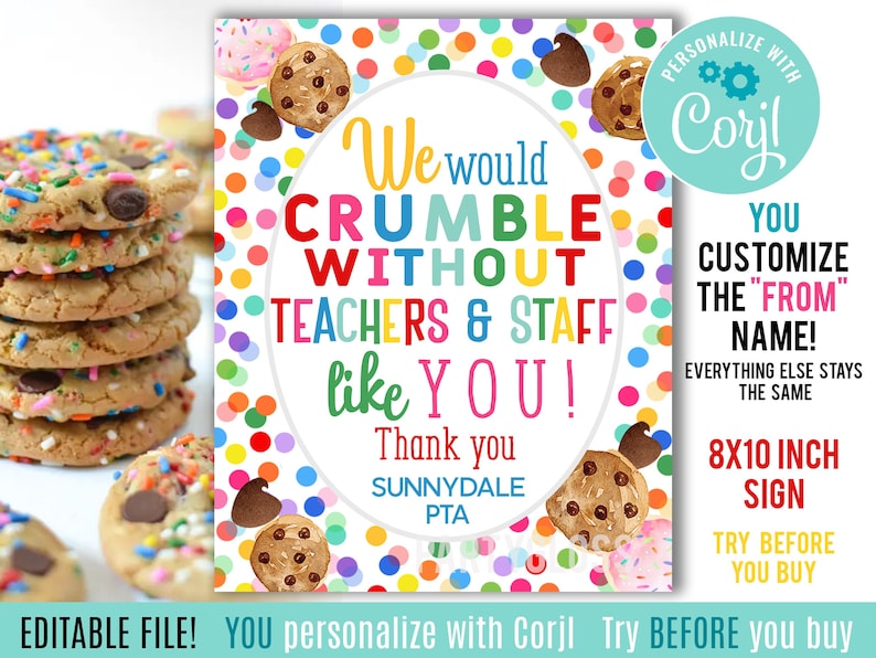 Editable Teachers and Staff Appreciation Printable Sign Cookie - Etsy