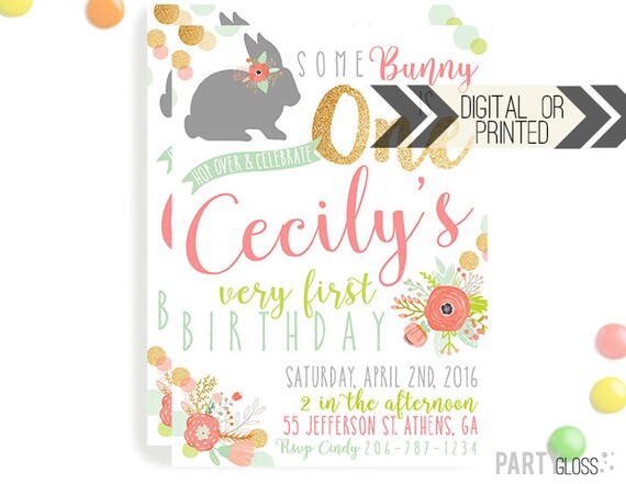Bunny Invitation Digital or Printed Bunny Party Some | Etsy