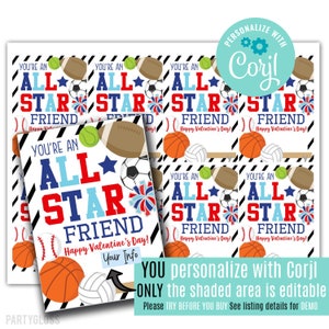 Editable Sports Valentine's Day Printable Tags All Star Friend Football ...