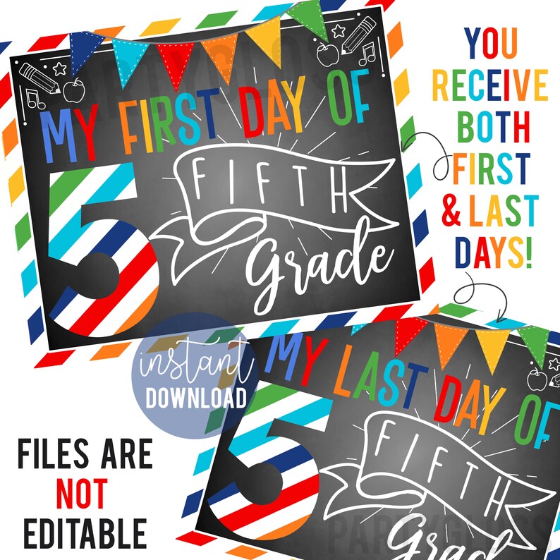 First Day of Fifth Grade 8x10 Printable Sign, Back to School 5th Grade ...