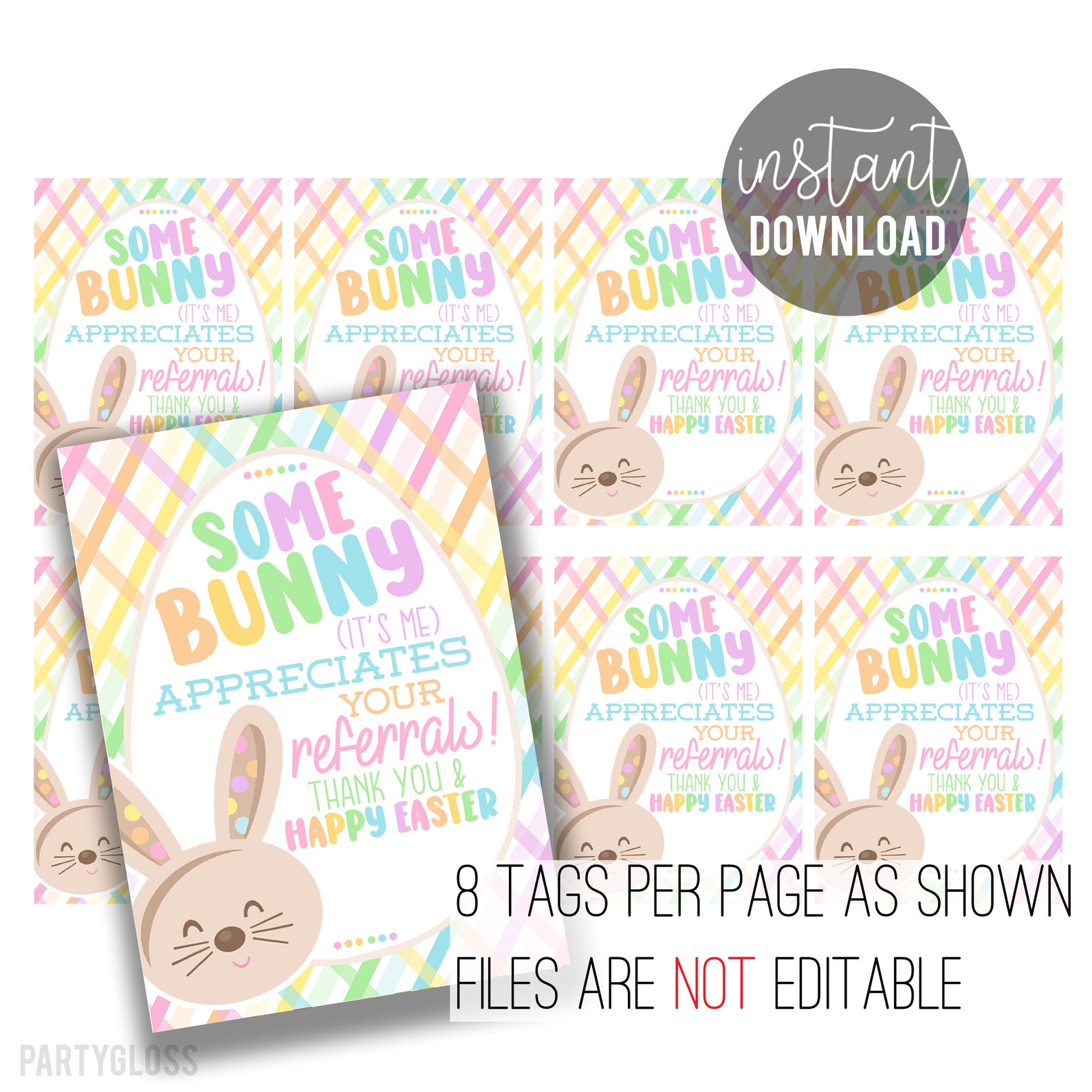 Referral Appreciation Bunny Printable Tags, Easter Spring Tag Client ...