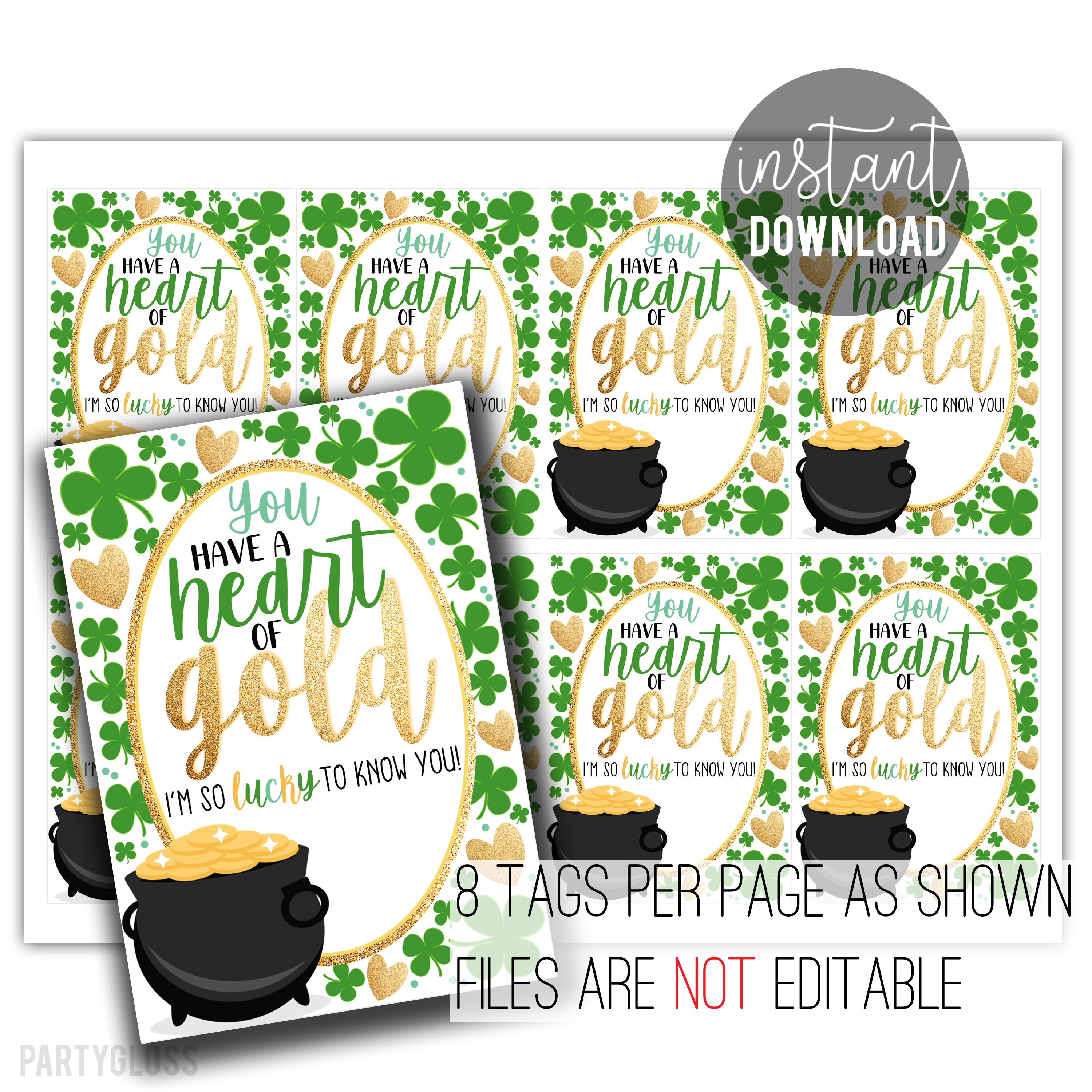 St. Patrick's Day Printable Appreciation Tags, Heart of Gold Gift Tag ...