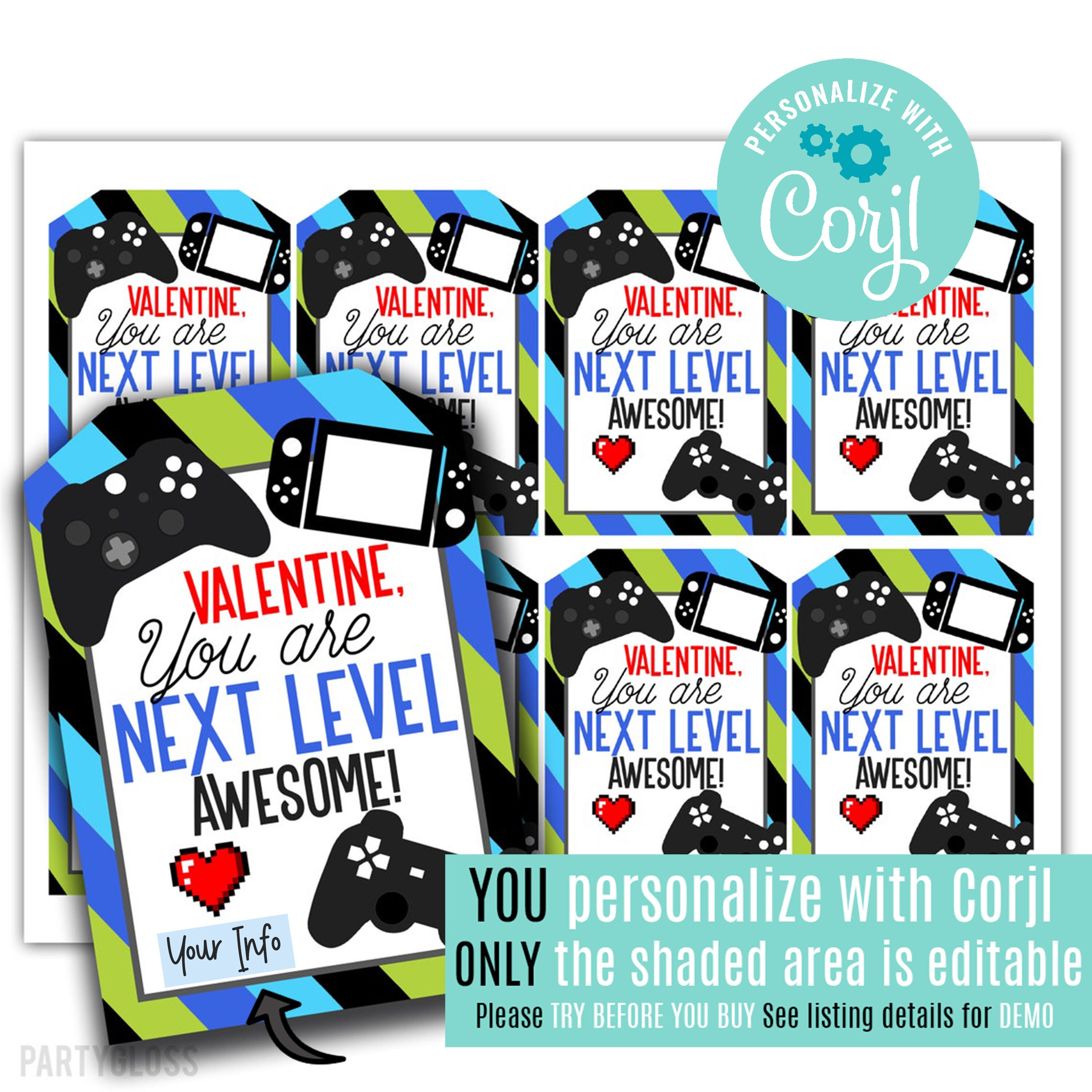 Editable Video Game Valentine's Day Printable Tag Gamer | Etsy