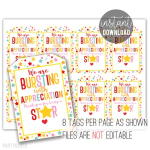 Star Candy We Are Bursting With Appreciation Printable Gift Tags ...