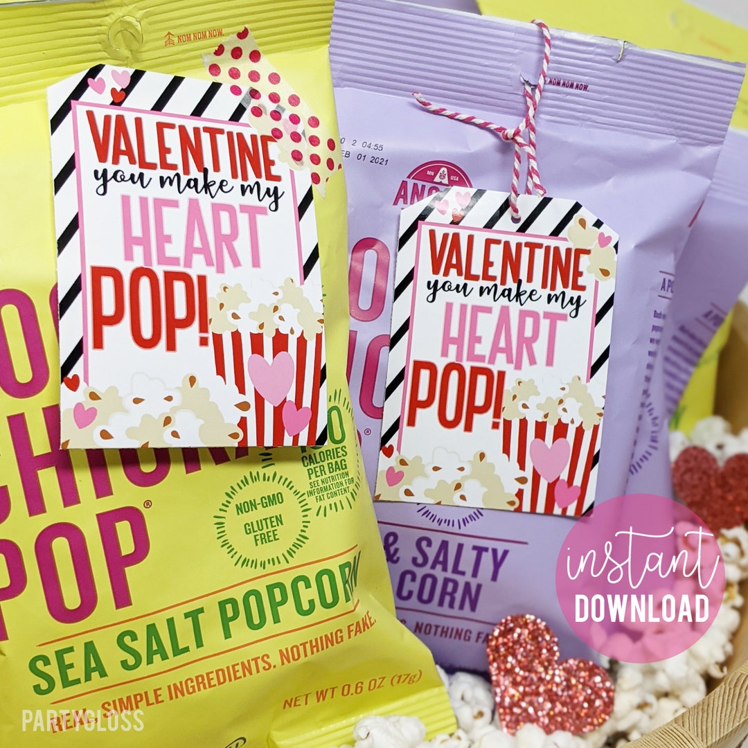 Popcorn Valentine's Day Printable Tags You Make My Heart Pop Valentine ...