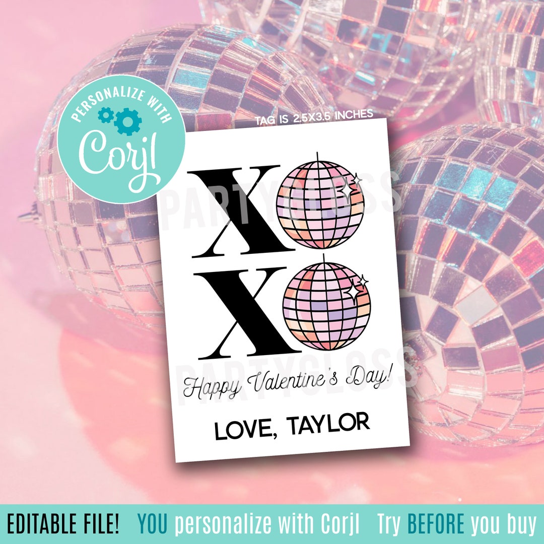 Editable Valentine's Day XOXO Disco Ball Printable Gift Tags, Hugs ...