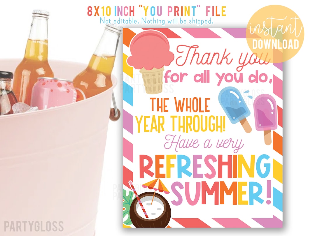 End of the Year Teacher Appreciation 8x10 Printable Sign, Refreshing ...