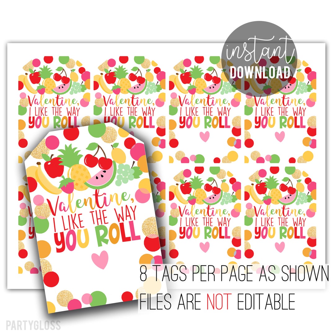 Valentine's Day Printable Tags Fruit Roll Valentine Fruity Roll Berry ...