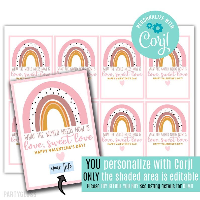 Editable Boho Rainbow Valentine's Day Printable Love | Etsy