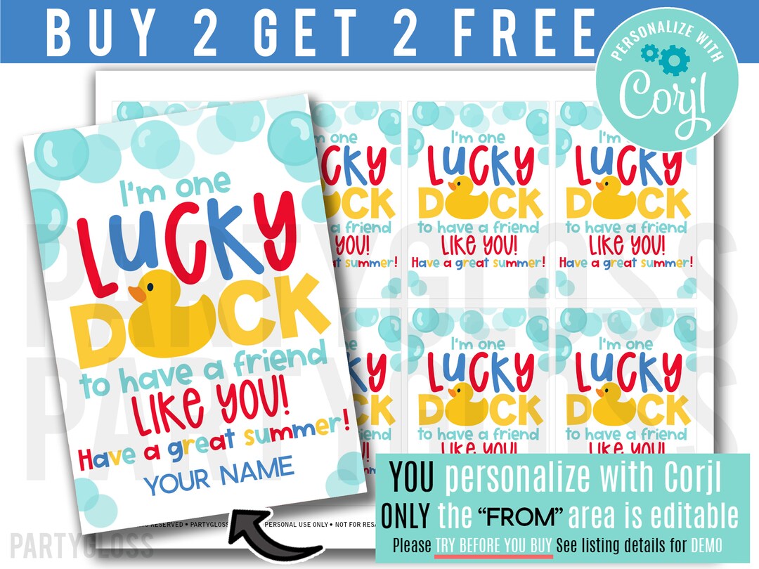 Editable Rubber Ducky End of the Year Printable Tags Non Food Lucky ...