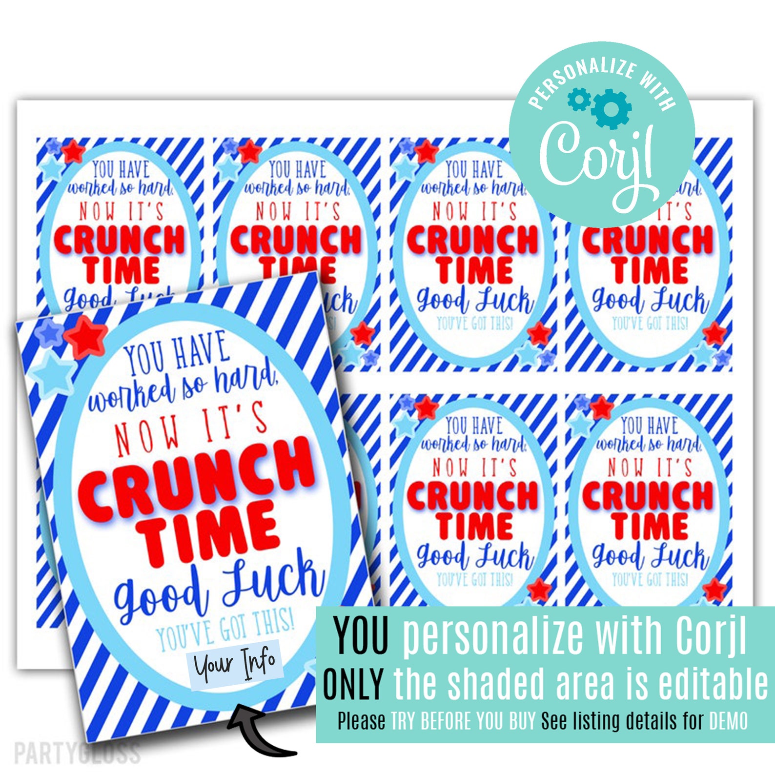 Editable Crunch Time Good Luck Printable Tag Crunch Time | Etsy