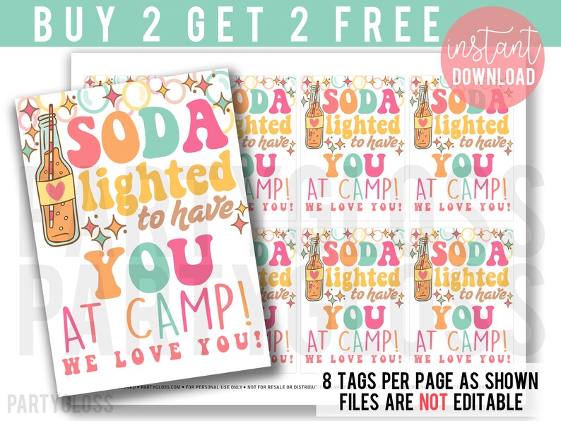 Soda Pop Camp Staff Appreciation Printable Tags, Summer Camp Soda ...
