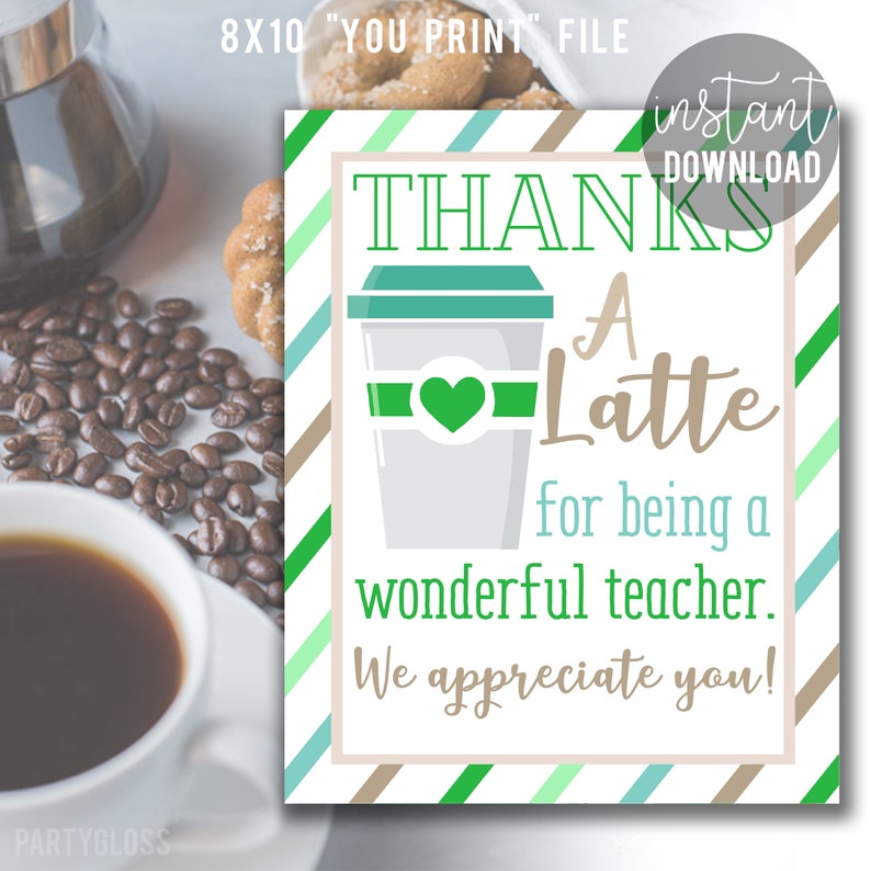 Thanks A Latte Printable Sign Coffee Appreciation Coffee | Etsy