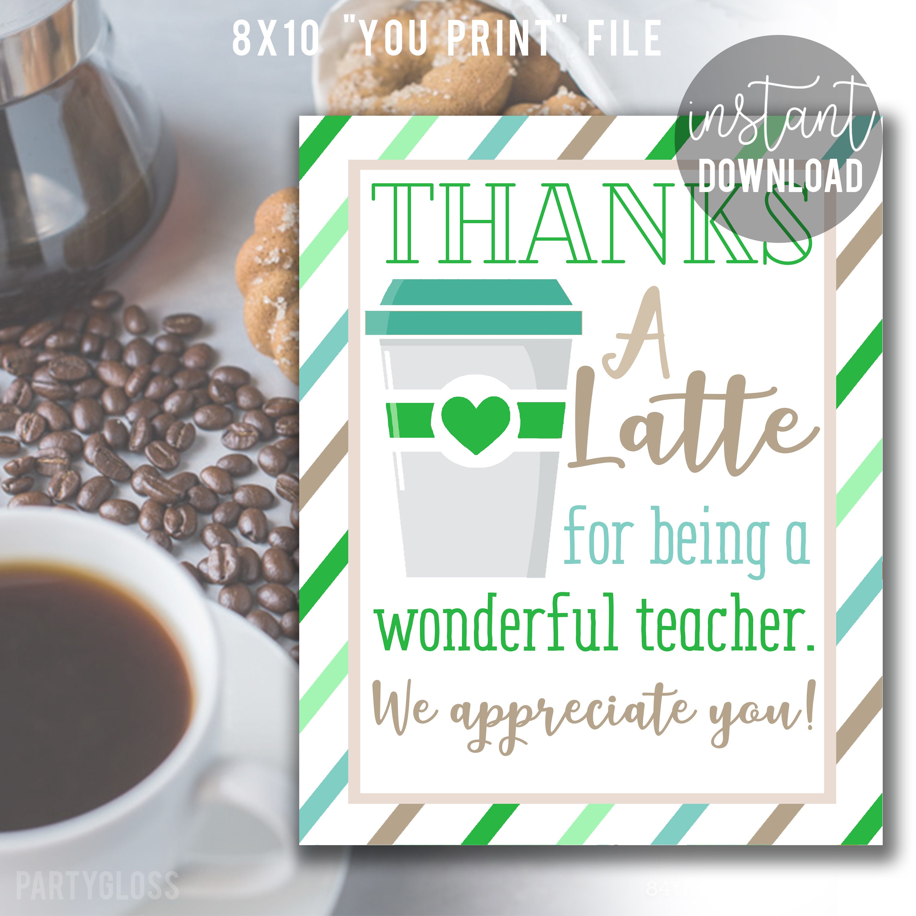 Thanks A Latte Printable Sign Coffee Appreciation Coffee | Etsy
