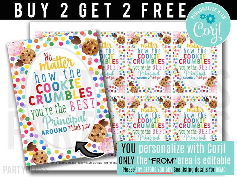 Editable Cookie Principal Appreciation Printable Gift Tags, Treat Tag ...