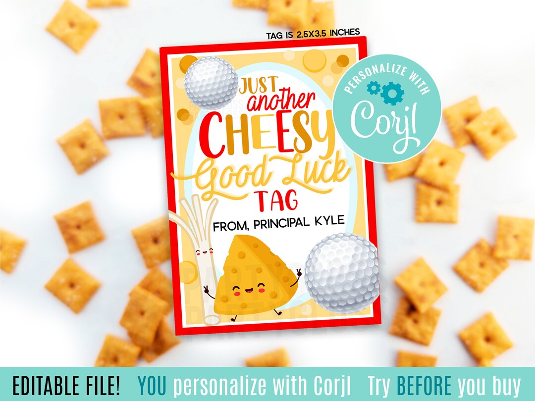 Editable Golf Cheesy Good Luck Printable Gift Tags, Cheese Crackers ...