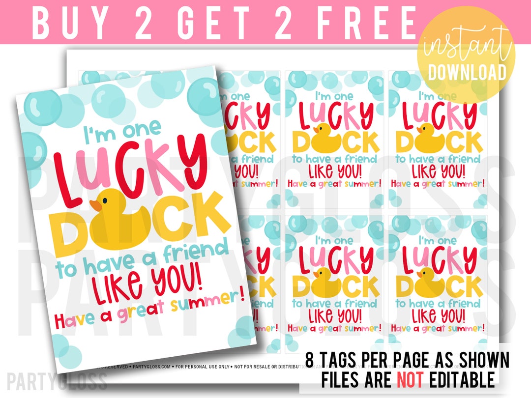 Rubber Ducky End of the Year Printable Tags, Non Food, Lucky Duck ...
