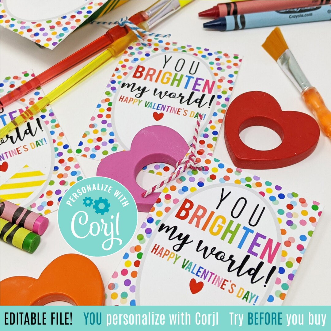 Editable Crayon Valentine's Day Printable Colorful Art Class Valentine ...
