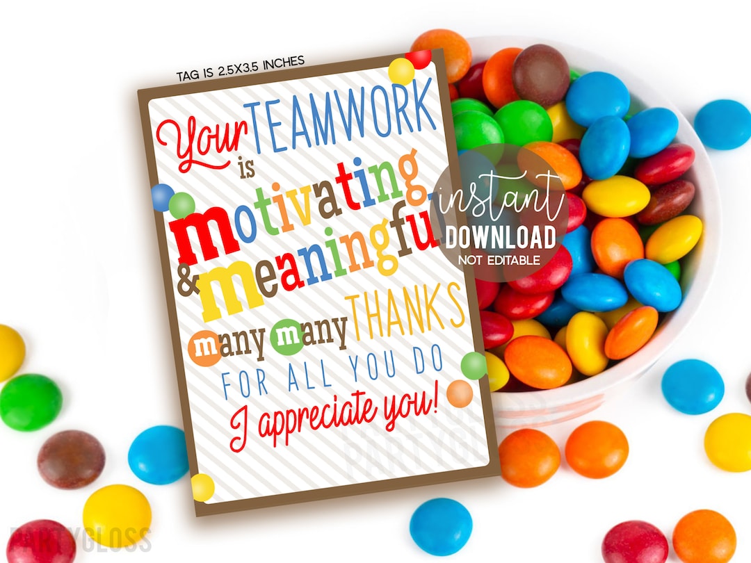 Teamwork Appreciation Printable Gift Tags, MM Candy Tag Employees Team ...