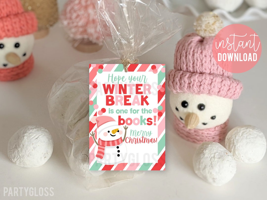 Snowman Snowgirl Winter Break One for the Books Printable Tag, Pink ...