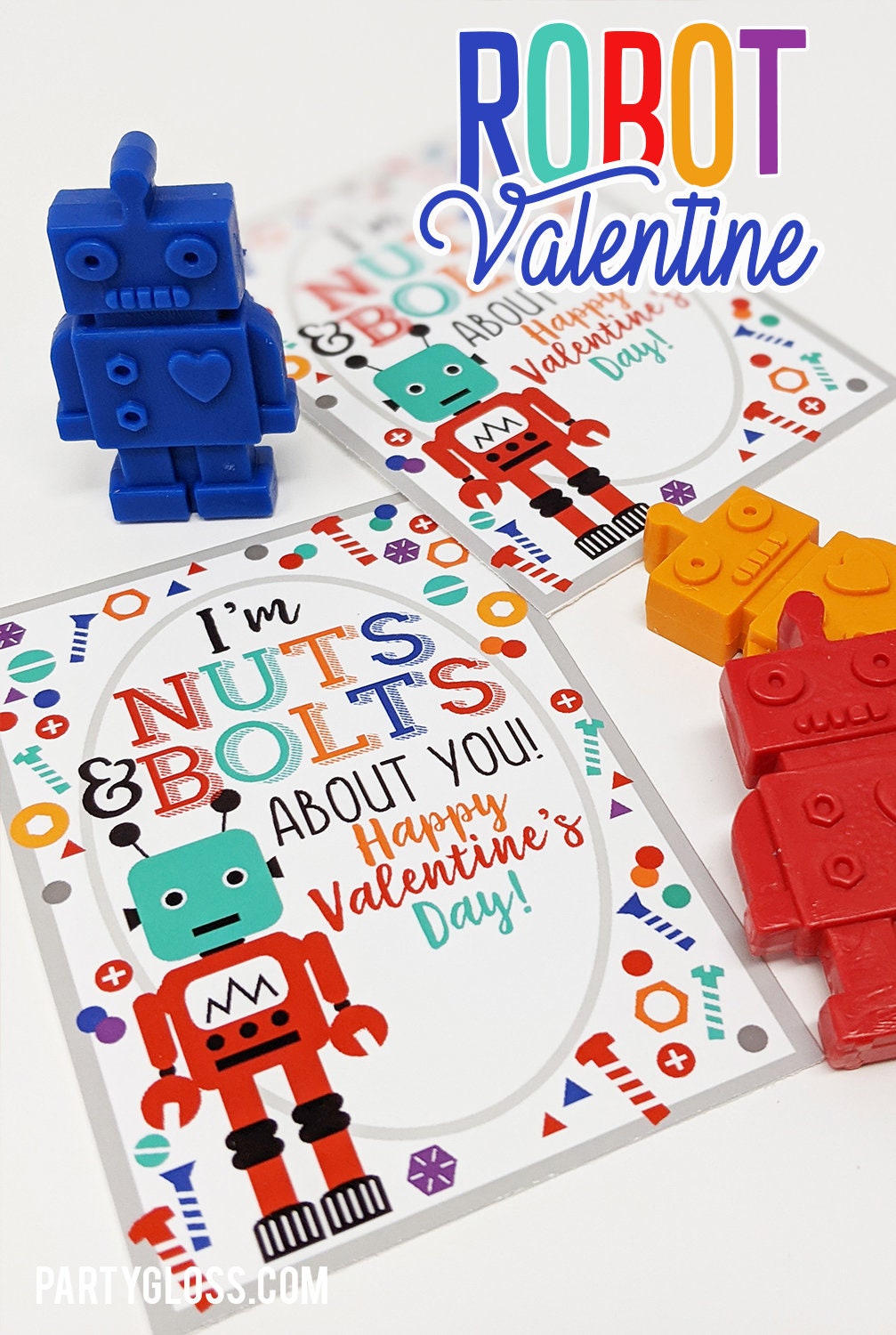Robot Valentine's Day Printable Tags Nuts & Bolts About - Etsy