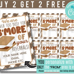 Editable Smore Customer Referrals Printable Gift Tags, Never Too Busy ...