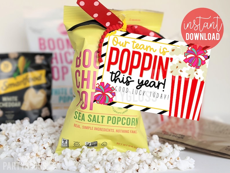 Cheerleader Popcorn Printable Good Luck Gift Tags, Microwave Popcorn ...