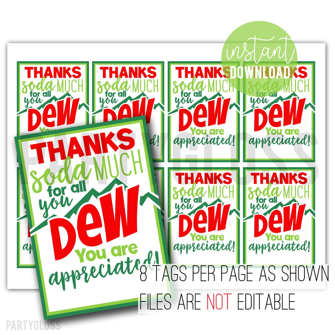 Dew Appreciation Printable Tag Soda Pop Pun Tags - Etsy