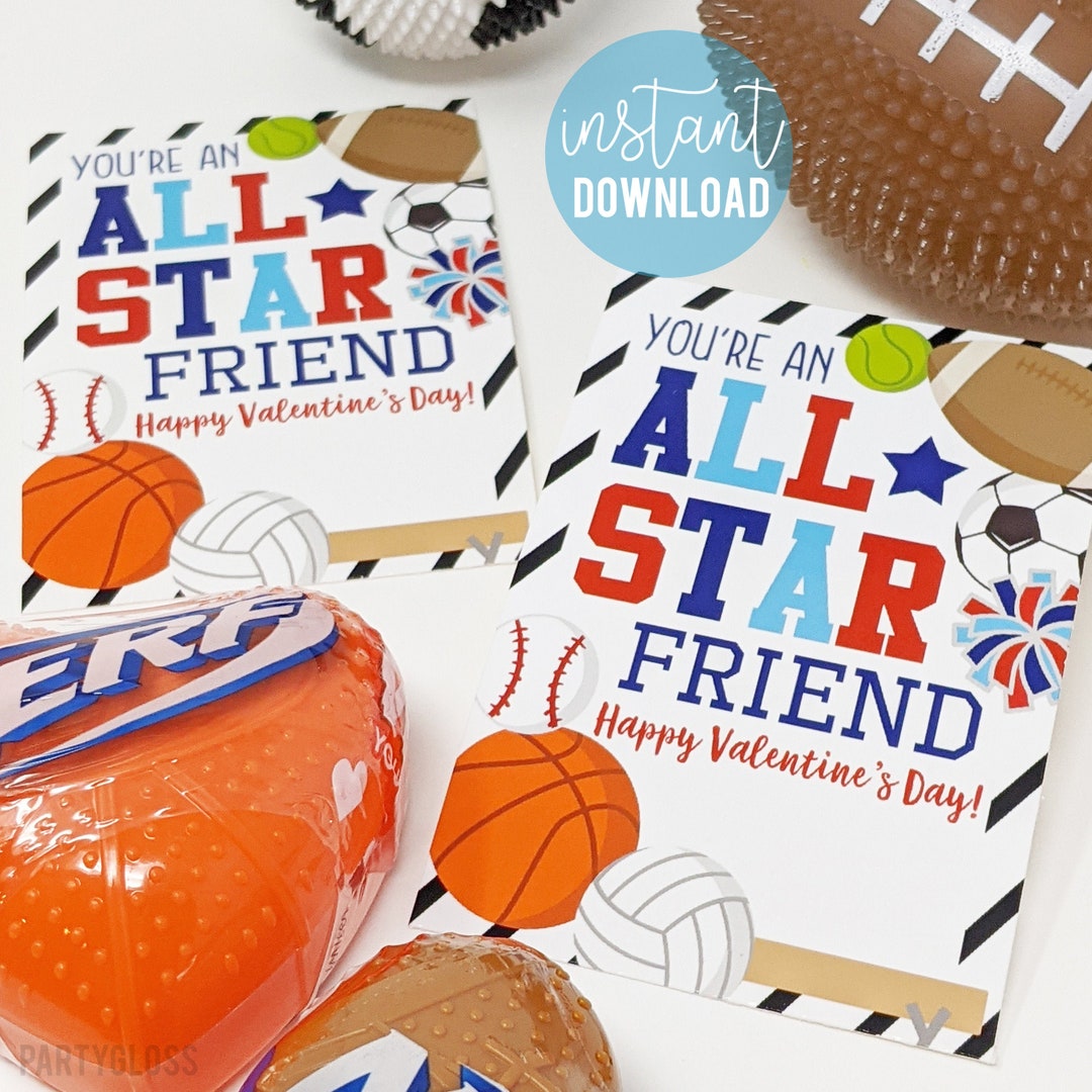 Sports Valentine's Day Printable Tags All Star Friend Valentine ...