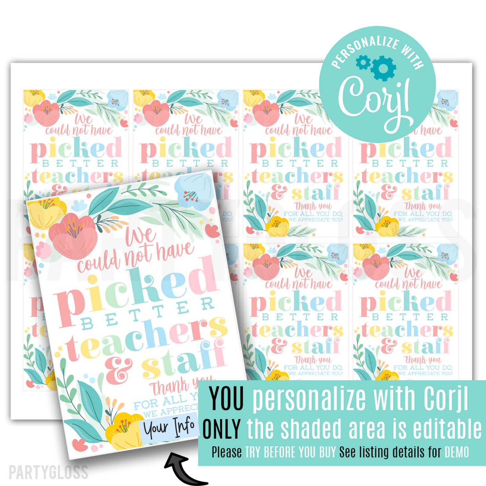 Editable Teachers & Staff Appreciation Printable Tag Staff | Etsy