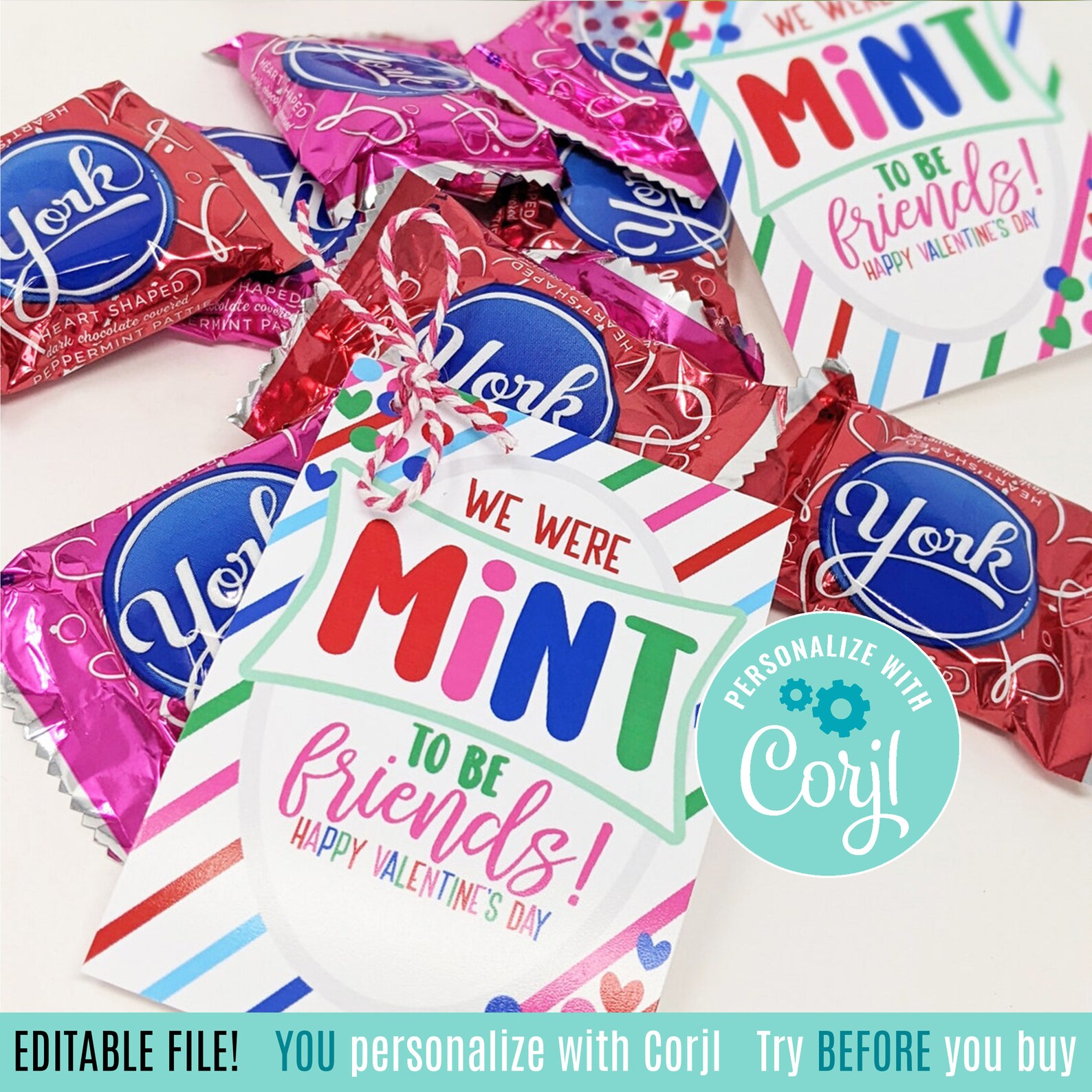 Editable Mint Valentine's Day Printable Tags Peppermint Valentine Gum ...