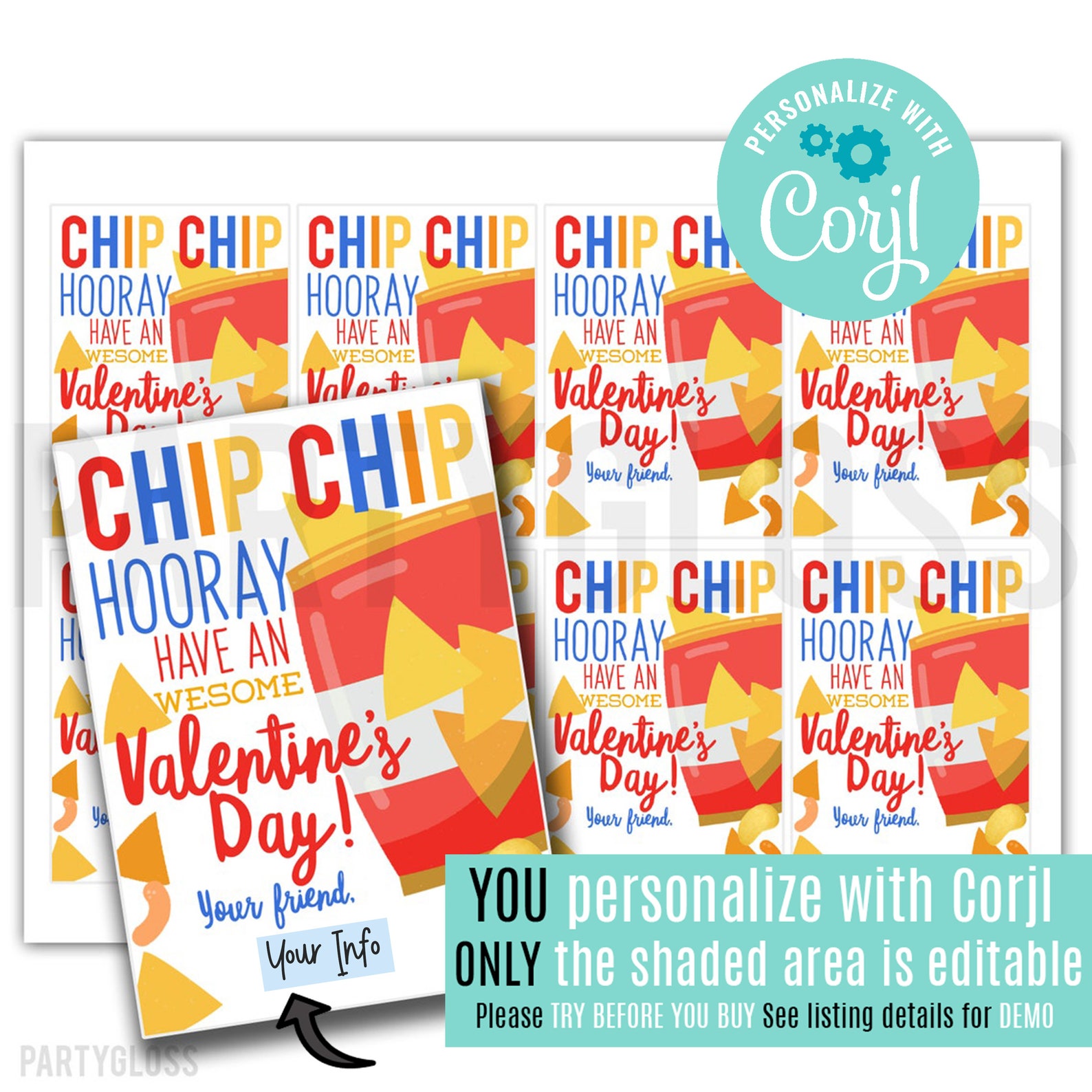 Editable Valentine's Day Bag of Chips Printable Gift Tags Chip Chip ...