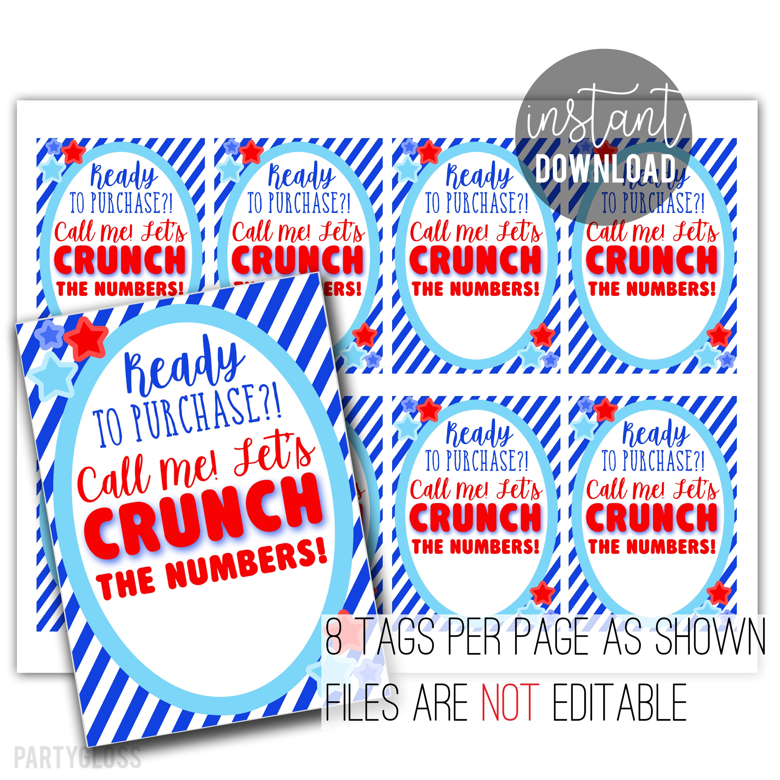 Crunch the Numbers Printable Tag Printable Crunch Tags - Etsy