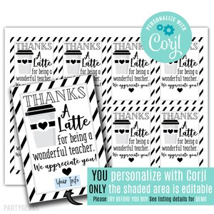Editable Teacher Appreciation Printable Tag | Thanks A Latte Tag ...