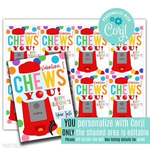 Editable Valentine's Day Gumball Printable Gift Tags Chewing Gum ...